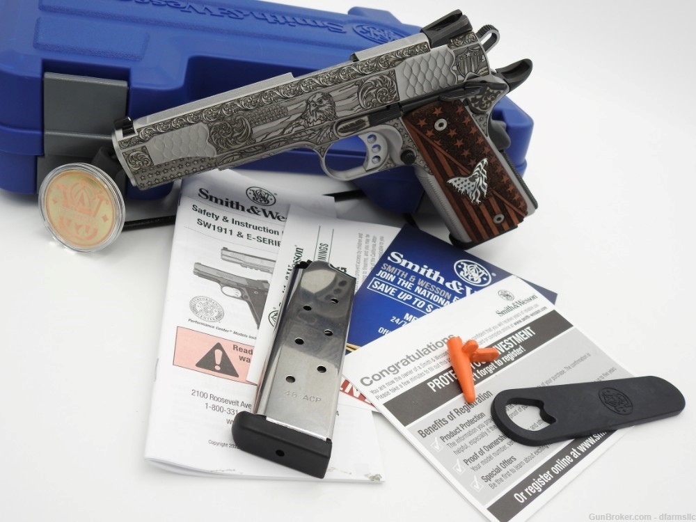 Rare Custom Engraved S&W Smith & Wesson 1911 E Series 45 ACP US Patriot ...
