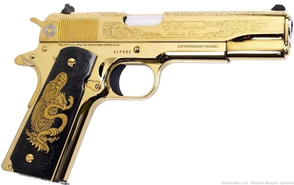 Colt 1911 Gold Engraved Colt EL PRESIDENTE DE ORO - Semi Auto Pistols at GunBroker.com : 1021849733