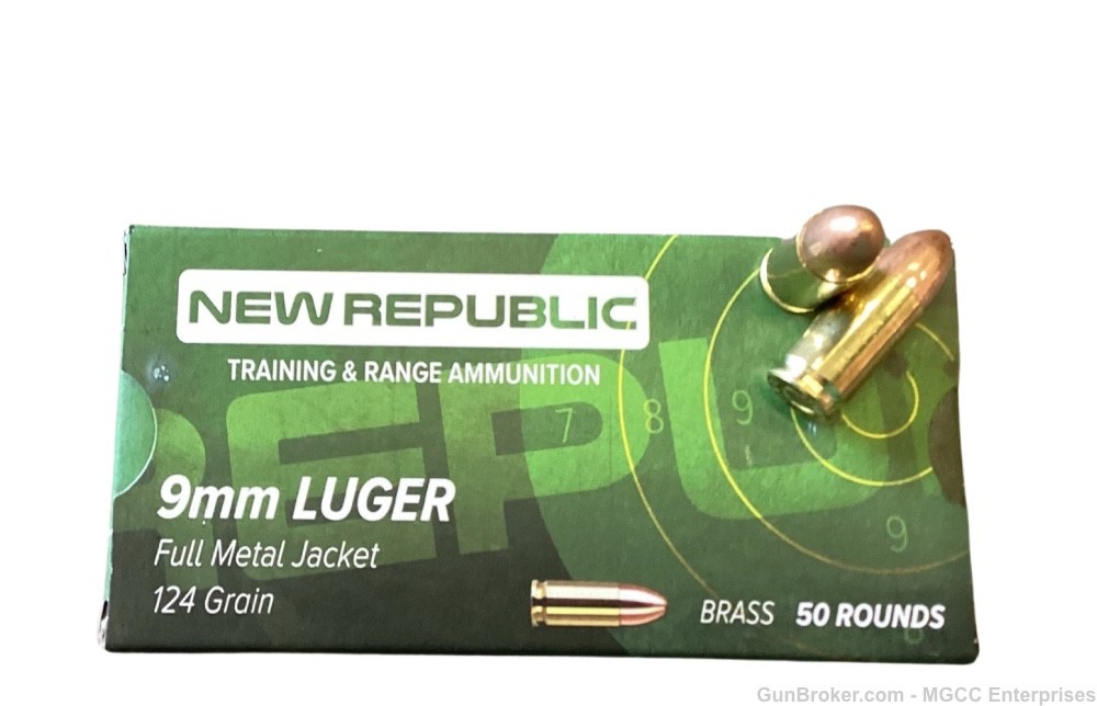 NEW REPUBLIC 9MM -124 Grain Brass Full Metal Jacket - 50 Roud box ...
