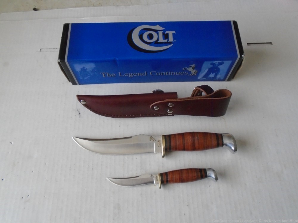RARE NIB Colt Leather Handle Twin Hunting Knife set CT295-CT296 (CT426 ...