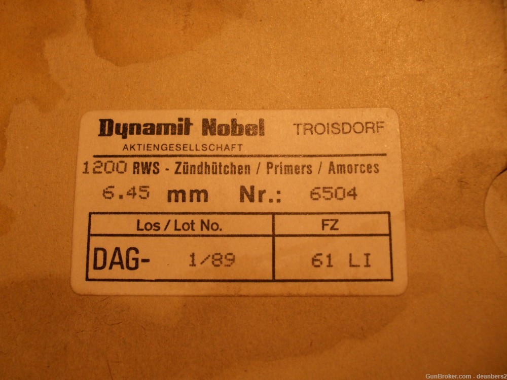 1200 Dynamit Nobel 6.45mm, Nr. 6504 Berdan Primers, 8 boxes of 150 ...