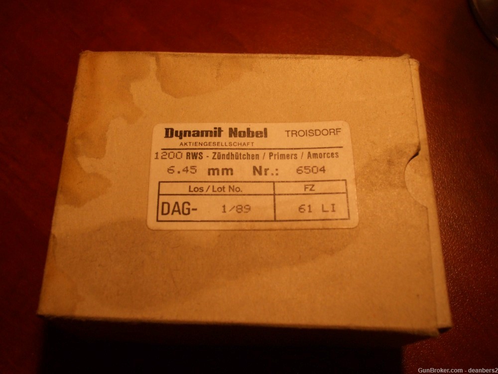 1200 Dynamit Nobel 6.45mm, Nr. 6504 Berdan Primers, 8 boxes of 150 ...
