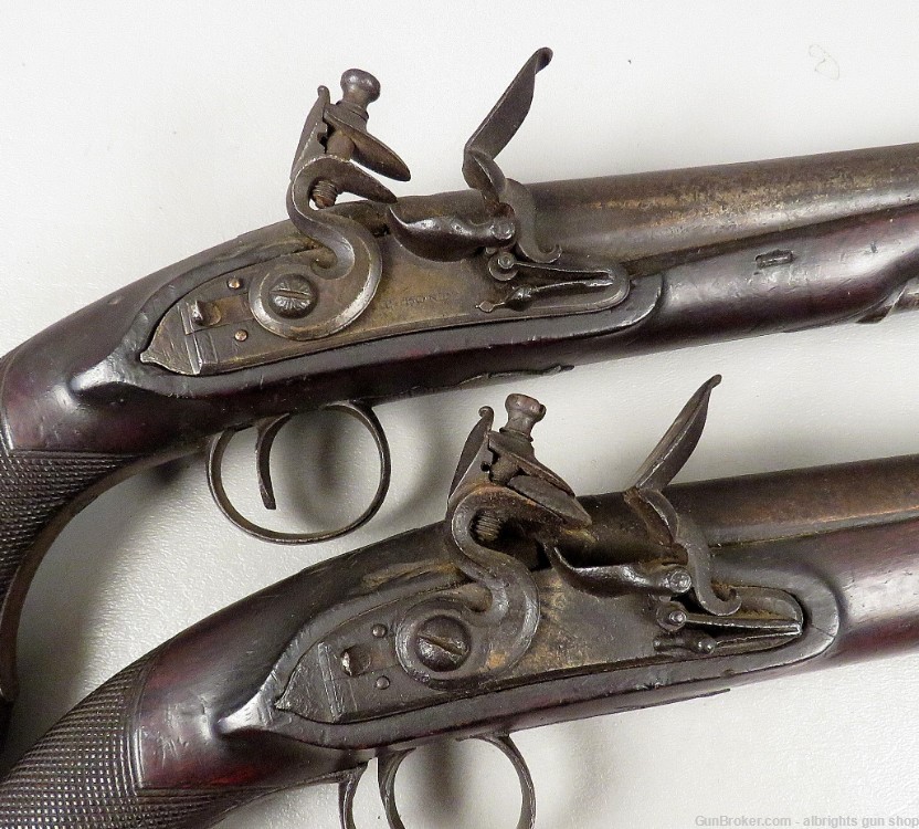 P BOND LONDON ANTIQUE MATCHED PAIR FLINTLOCK OFFICERS PISTOLS ...