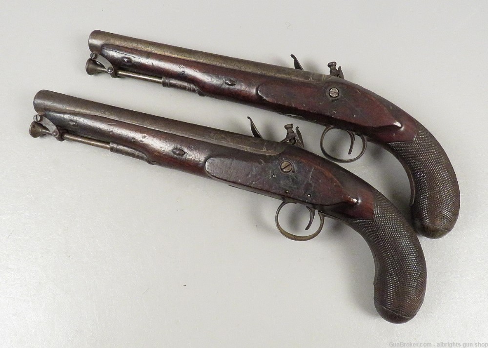 P BOND LONDON ANTIQUE MATCHED PAIR FLINTLOCK OFFICERS PISTOLS ...