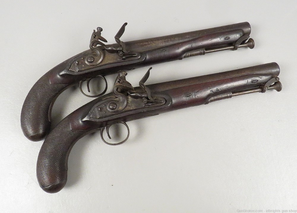 P BOND LONDON ANTIQUE MATCHED PAIR FLINTLOCK OFFICERS PISTOLS ...