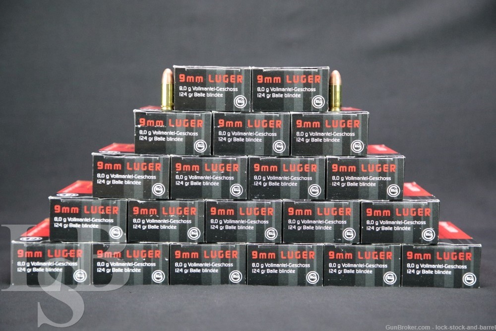 1000x 9mm Luger Ammunition Geco 124 Grain FMJ Bullets - Pistol ...