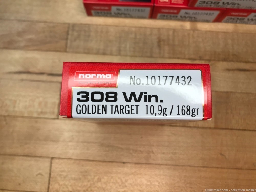 Norma .308 Winchester Golden Target 168 Grain 100 Rounds 5 Boxes Match ...