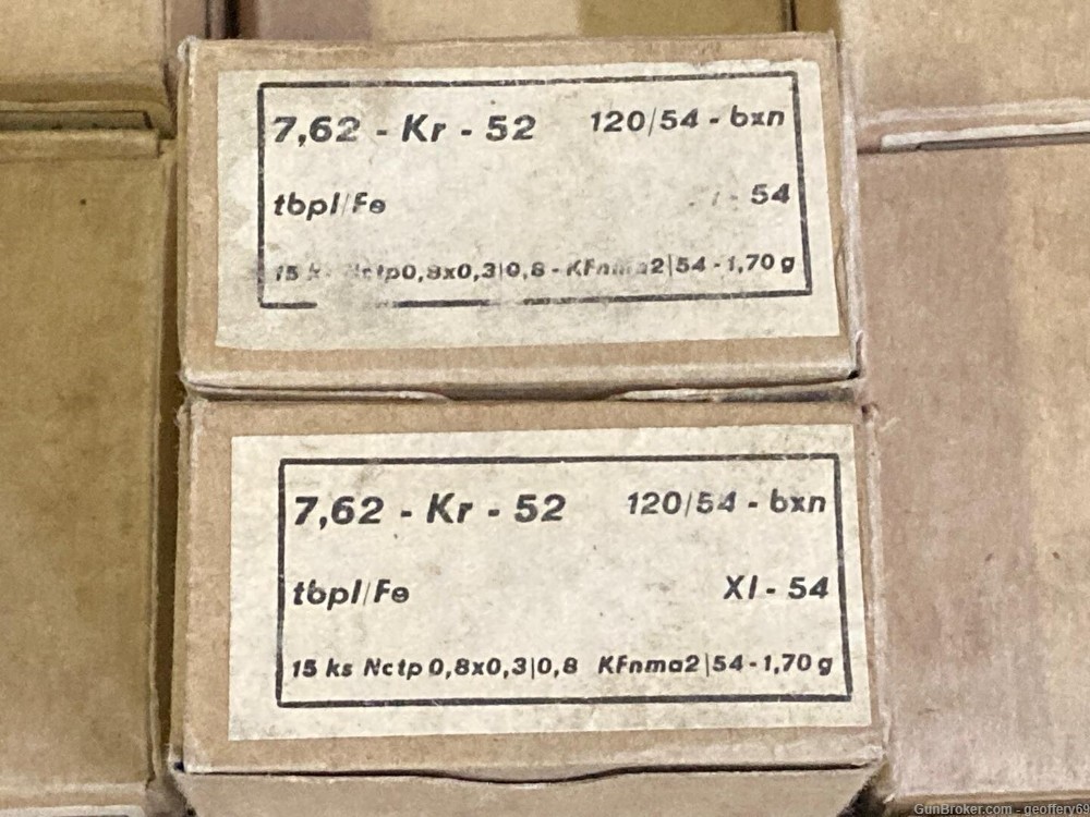 7.62x45 Military Surplus 131 gr FMJ Lacquered Cased 60rds VZ 52 VZ52 VZ ...