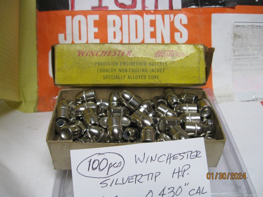 Scarce 100 Winchester 44 Cal .430" 210 Grain SilverTip Hollow Point ...