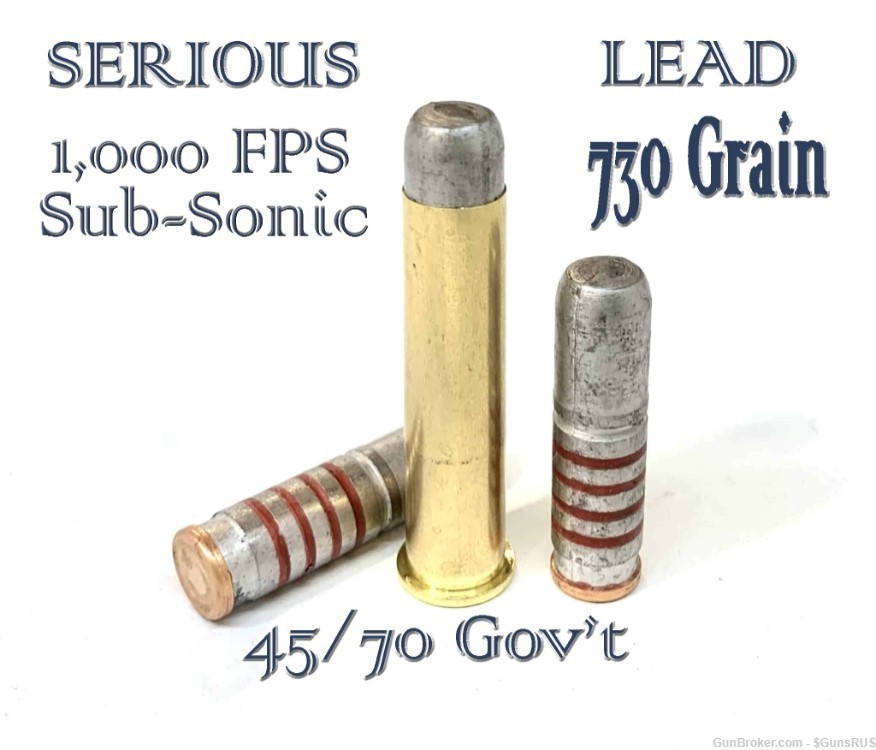 45-70 Monster 730 Grain Solid Lead Sub-Sonic 45/70 Govt Flat Nose 20 Rounds - Rifle Ammunition ...