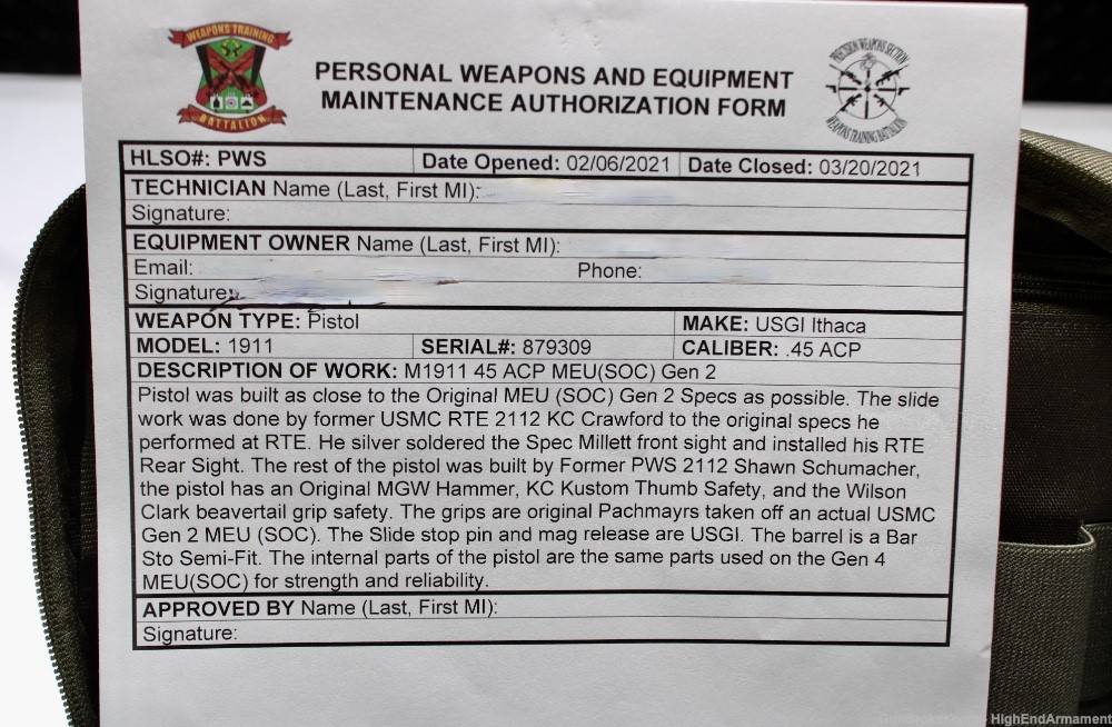 RARE & HIGHLY DESIRED MEU SOC GEN 2 USGI 1911-A1 KC KUSTOM BUILD ...