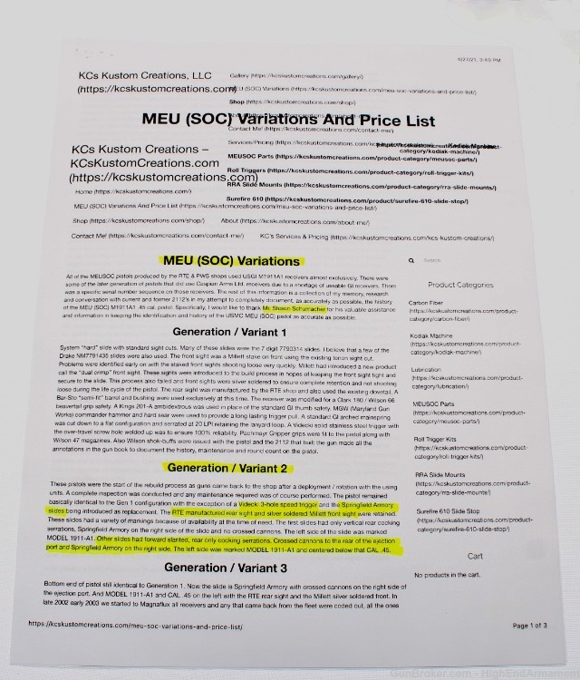 RARE & HIGHLY DESIRED MEU SOC GEN 2 USGI 1911-A1 KC KUSTOM BUILD ...