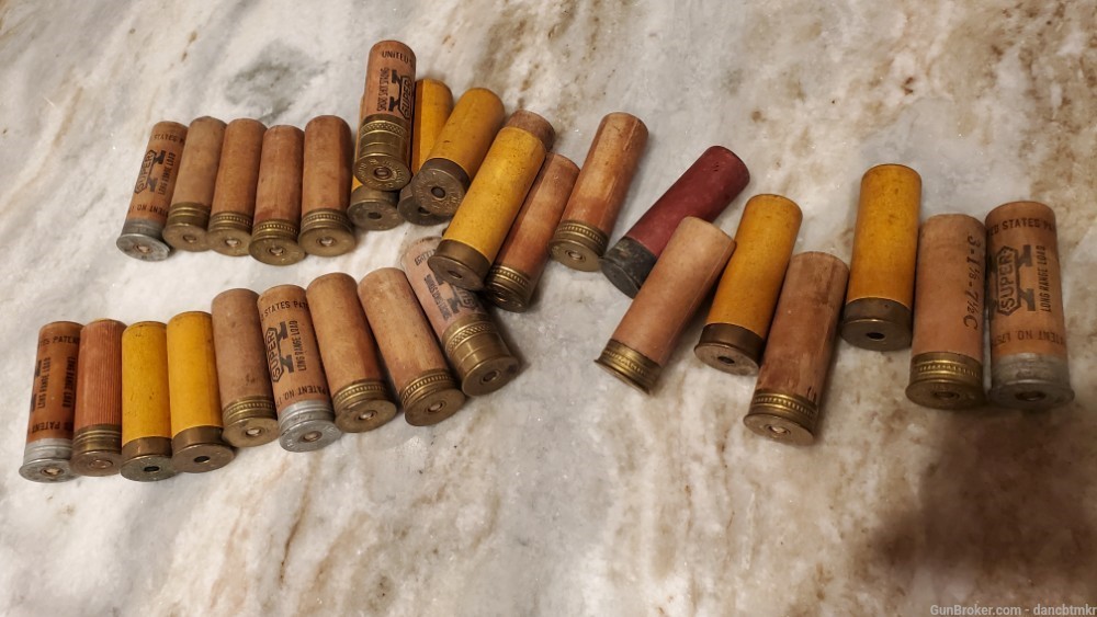 29 count 12 Gauge Paper shotgun shells - roll crimp mixed makes & shots ...