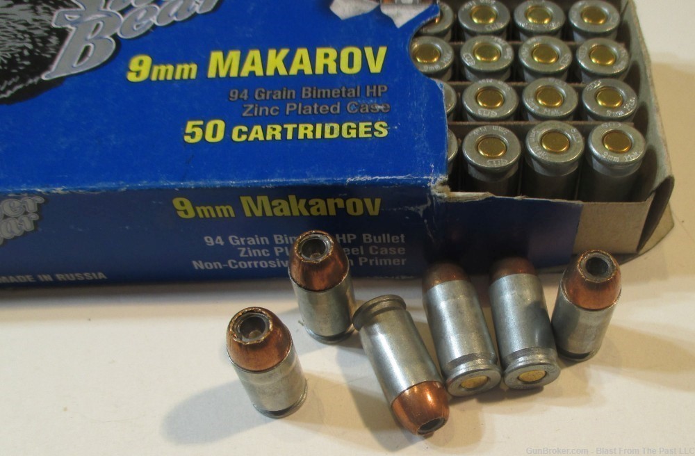 9x18mm 9x18 9mm Makarov Russian Silver Bear, One box of 50 - Pistol ...