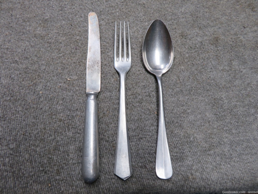 WWII GERMAN ARMY MESS HALL UTENSIL SET-KNIFE, FORK, & SPOON-1941 & 1942 ...