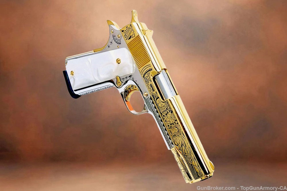 RARE: COLT 1911 Classic S70, 45ACP, 24K GOLD Plated, MAYAN AZTEC ...