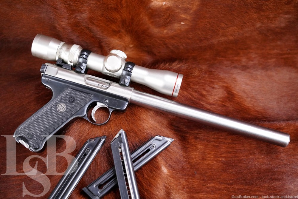 AMT Lightning .22 LR 10.5" Bull Barrel Semi-Auto Pistol & Scope 1984 ...