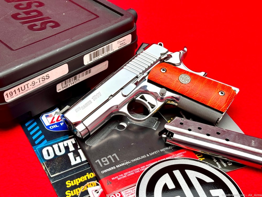 Sig Sauer Ultra Compact 1911 9mm In Box *BREATHTAKING BRIGHT STAINLESS ...