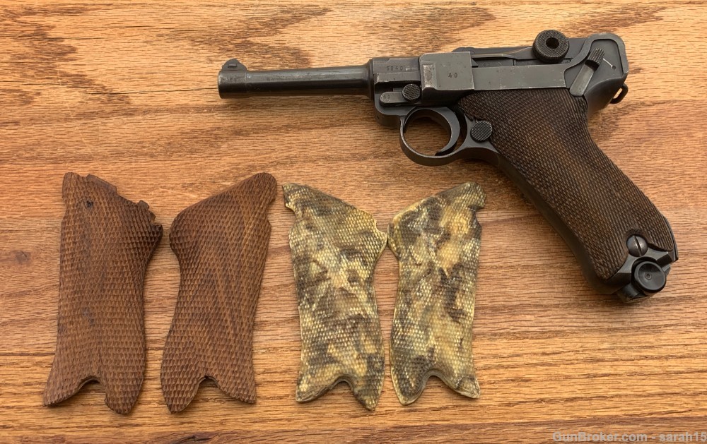 1937 4" BLUE LUGER P08 S/42 W/ 3 GRIPS 9MM FACTORY FULL CHECKERED ...