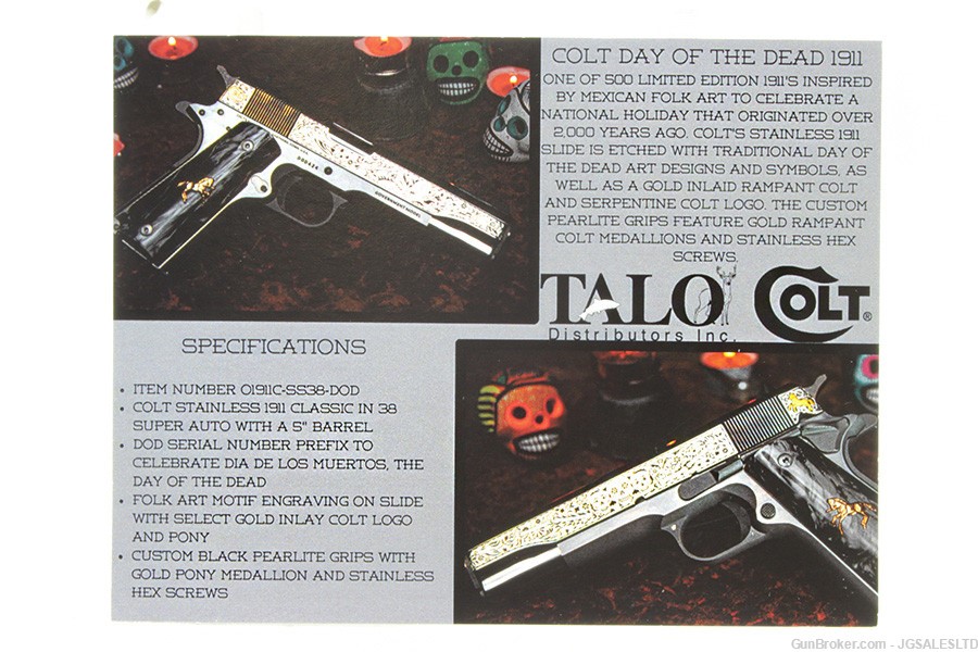 COLT Day of the Dead # 3! Gov't Model 1911, 38 Super, Engraved #114 of ...