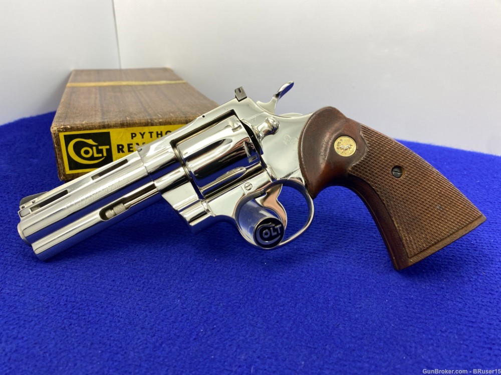 1963 Colt Python .357 Mag *GORGEOUS NICKEL FINISH WITH 4" BARREL* - Revolvers at GunBroker.com ...