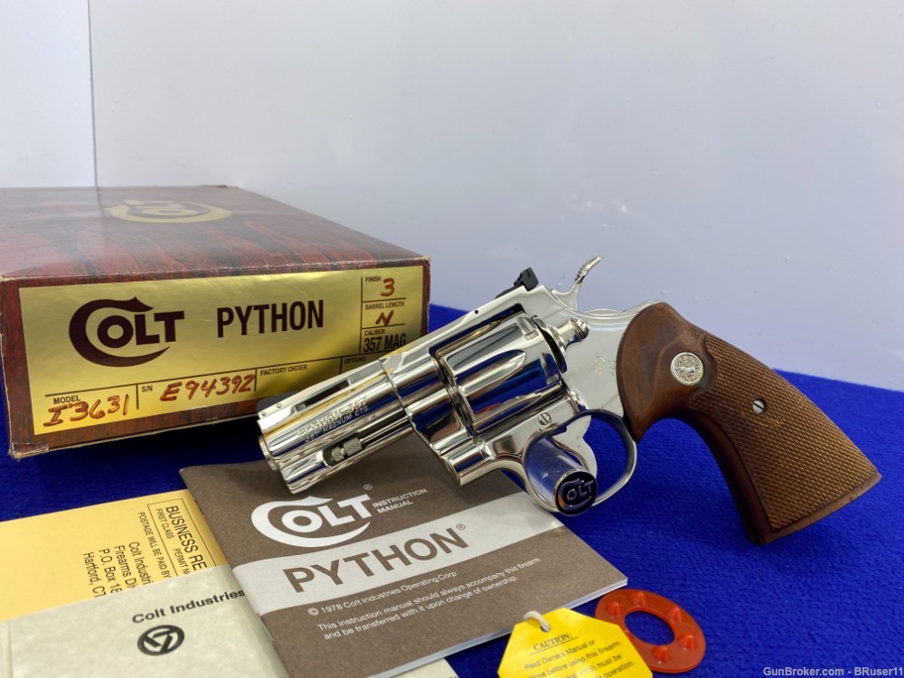 Colt Python .357 Mag Nickel 3" E94392 - Revolvers at GunBroker.com ...