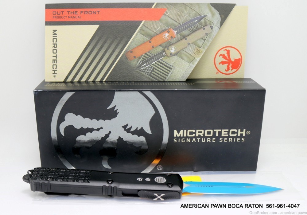 Microtech 122-1JK Ultratech D/E Jedi Knight Black Handle Blue Blade OTF ...