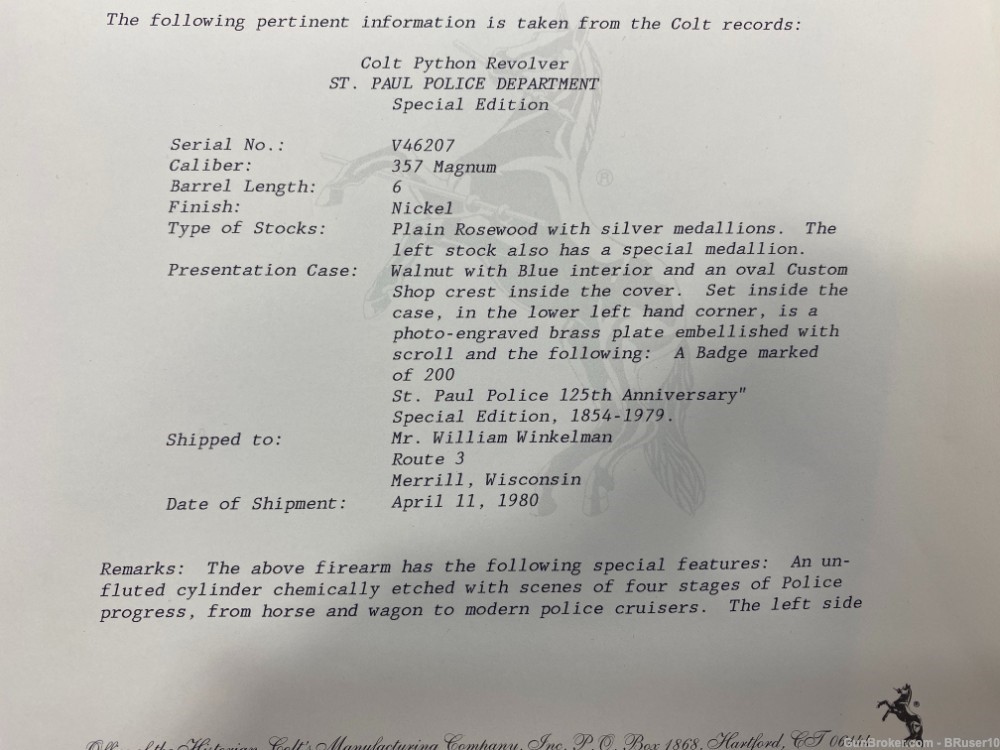 1980 Colt Python *SPECIAL EDITION ONE OF 200* St. Paul Police ...