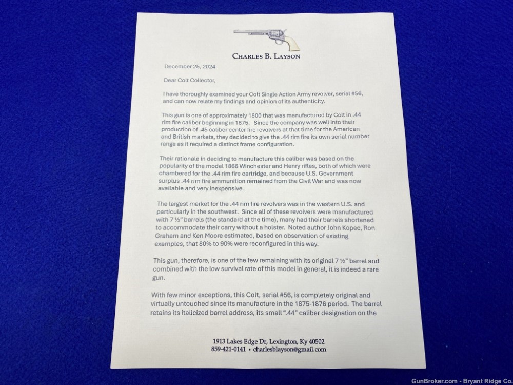 Colt Single Action Army .44 Henry Rimfire *SERIAL # 56* Unaltered ...