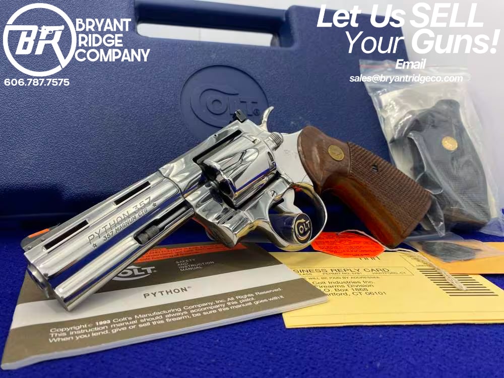 1987 Colt Python .357 Mag SS 4" -FACTORY BRIGHT STAINLESS FINISH- Rare ...