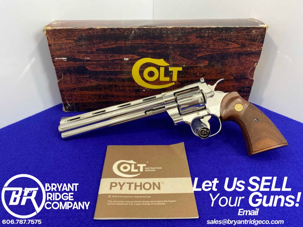 1978 Colt Python .357 Mag Nickel 8" *COLLECTIBLE SNAKE SERIES REVOLVER ...