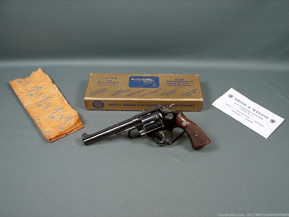S&W Smith & Wesson K38 Target Masterpiece 6" Pre 14 w/Gold Box Mfg 1955 - Revolvers at GunBroker ...