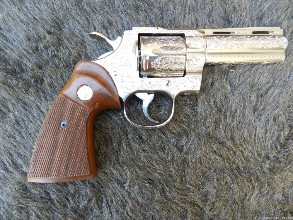 Colt Python 357 Magnum 4" Nickel D Factory Engraved NIB - Revolvers at ...