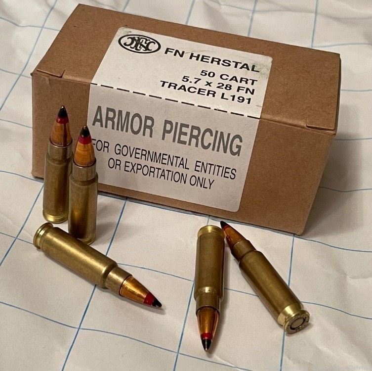 5.7x28mm L191 31 gr Armor Piercing Tracer Ammo! Box of 50. - Rifle Ammo ...