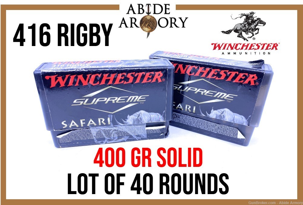 Winchester Safari 416 Rigby 400gr Nosler Solid 020892217324 Ammo ...