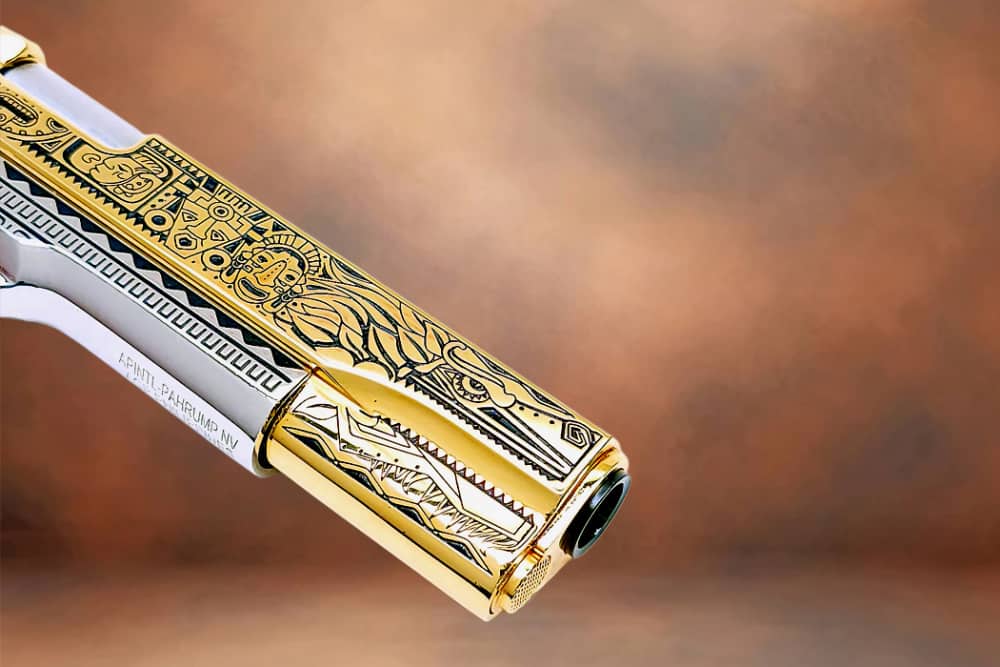 Rock Island Customized, 1911, 5", 45ACP, 24K GOLD, "MAYAN AZTEC ...