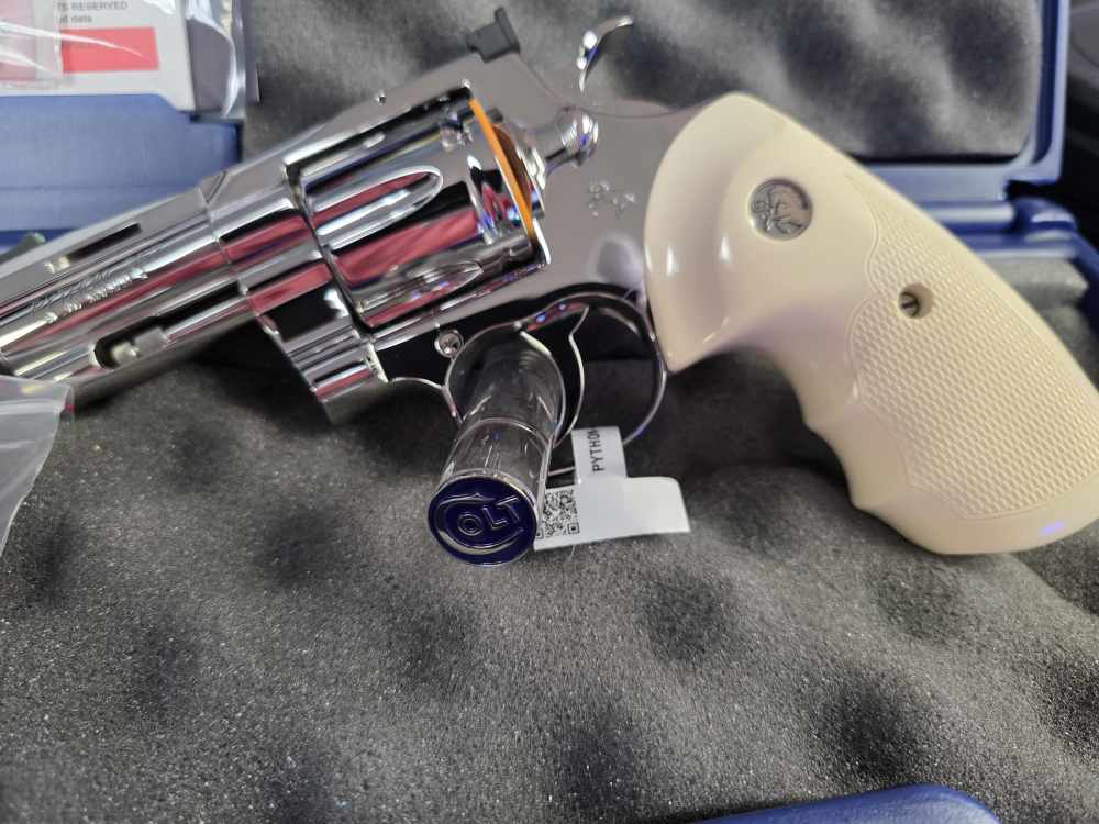 COLT PYTHON 3 INCH CUSTOM BRIGHT STAINLESS FAUX IVORY GRIPS NIB ...