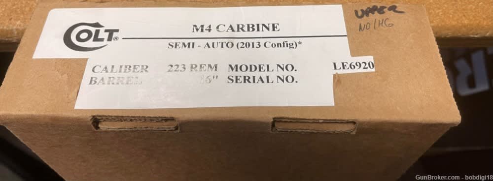 Colt LE6920 16" 5.56 1/7 Complete Upper No handguard M4 Carbine NO CC ...