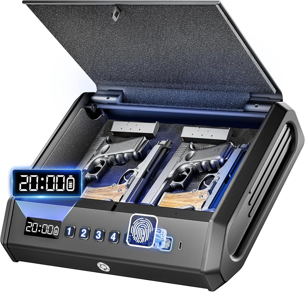 Pistol Gun Safe w/Fingerprint Access + Internal Light 12"x10"x3"A23 ...