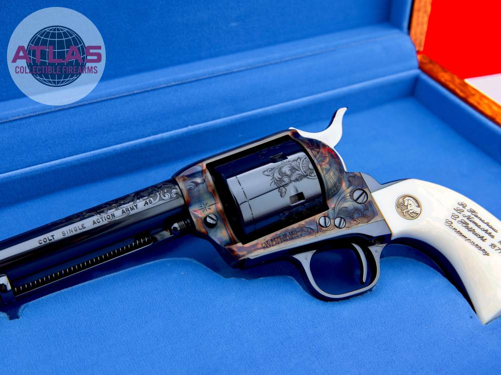 GEORGE SPRING MASTER ENGRAVED - COLT SAA SAMPLER 45 LC - CARVED IVORY ...