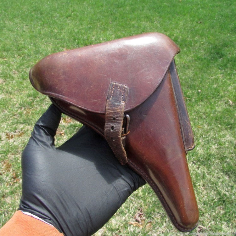 GERMAN LUGER P08 9MM EARLY BROWN LEATHER HOLSTER MAKER MARK C.ERK ...