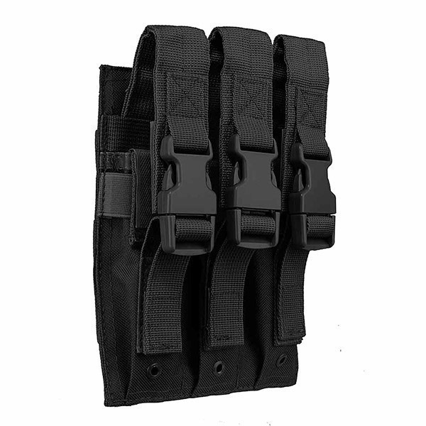 MOLLE 3 Pocket Black Pouch fits Extended Length Draco NAK-9 9mm ...