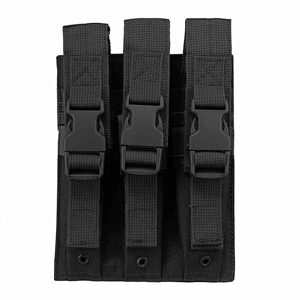 MOLLE 3 Pocket Black Pouch fits Extended Length Draco NAK-9 9mm ...