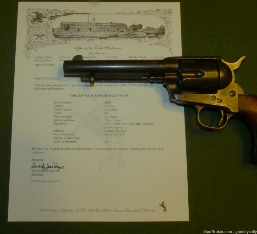 Important Cased Colt SAA w/ London Address .450 Boxer Archives Letter ...