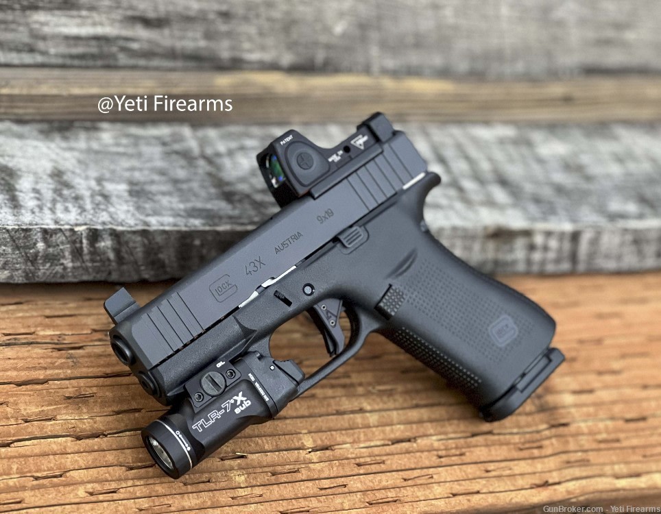 Glock 43x MOS 9mm W/ Upgrades CHPWS RMRcc 3.25 TLR-7 X Sub Shield Arms ...