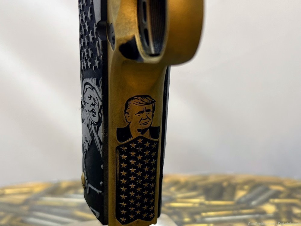 TRUMP 1911 Full Size Battleworn Cerakote 45ACP Engraved w custom case ...