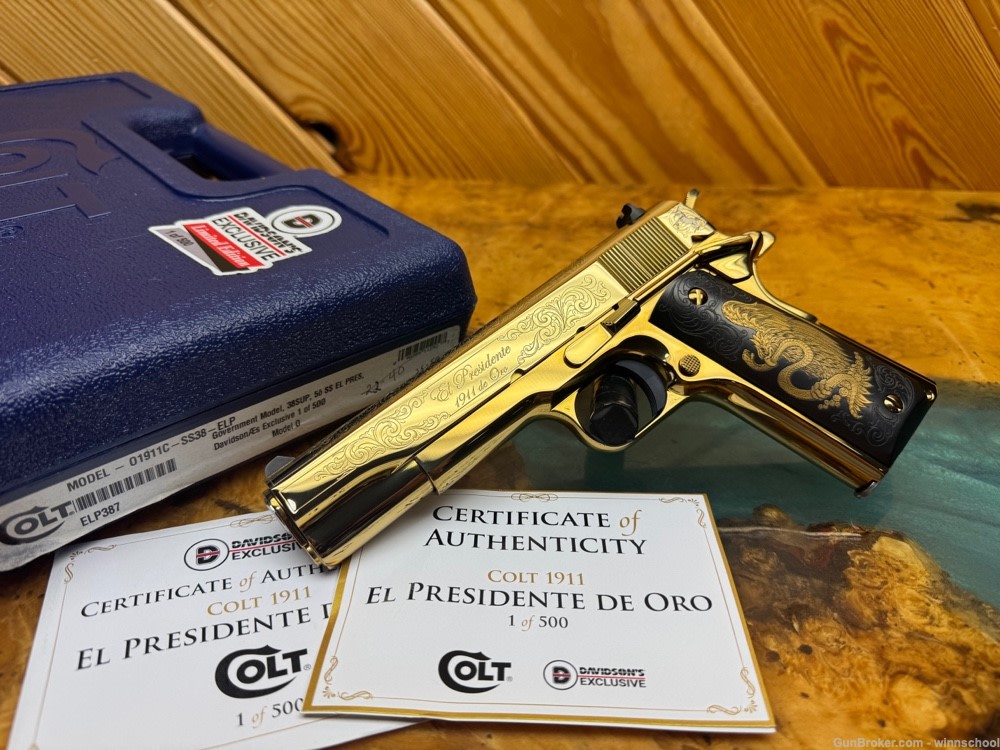 NIB ! DAVIDSONS EXCLUSIVE COLT 1911 .38 SUPER EL PRESIDENTE DE ORO GOLD ...
