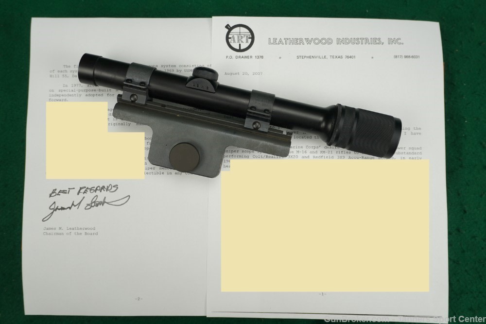 Documented USMC Non Serialized Leatherwood Realist 2.5x Scope & XM-21 ...