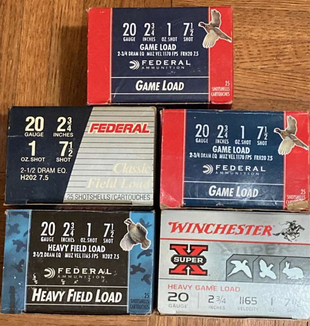 20 ga 2-3/4 1 oz #7.5 Lead Shot 125 rd Federal Winchester Field Loads ...