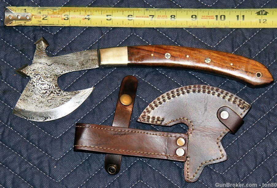 Handmade CUSTOM DAMASCUS HATCHET WITH SHEATH SP007 - Hunting Knives at ...